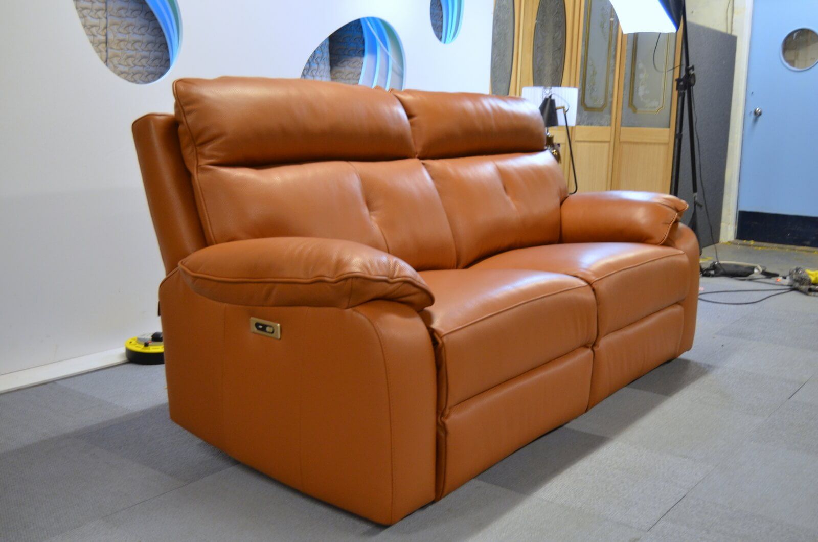 Tan Leather Sofa with Electric Recliners Lugano Italian Leather