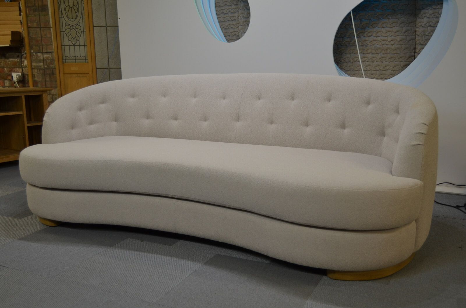 REN Large 3 Seater Sofa Kidney Shape in White Boucle Fabric