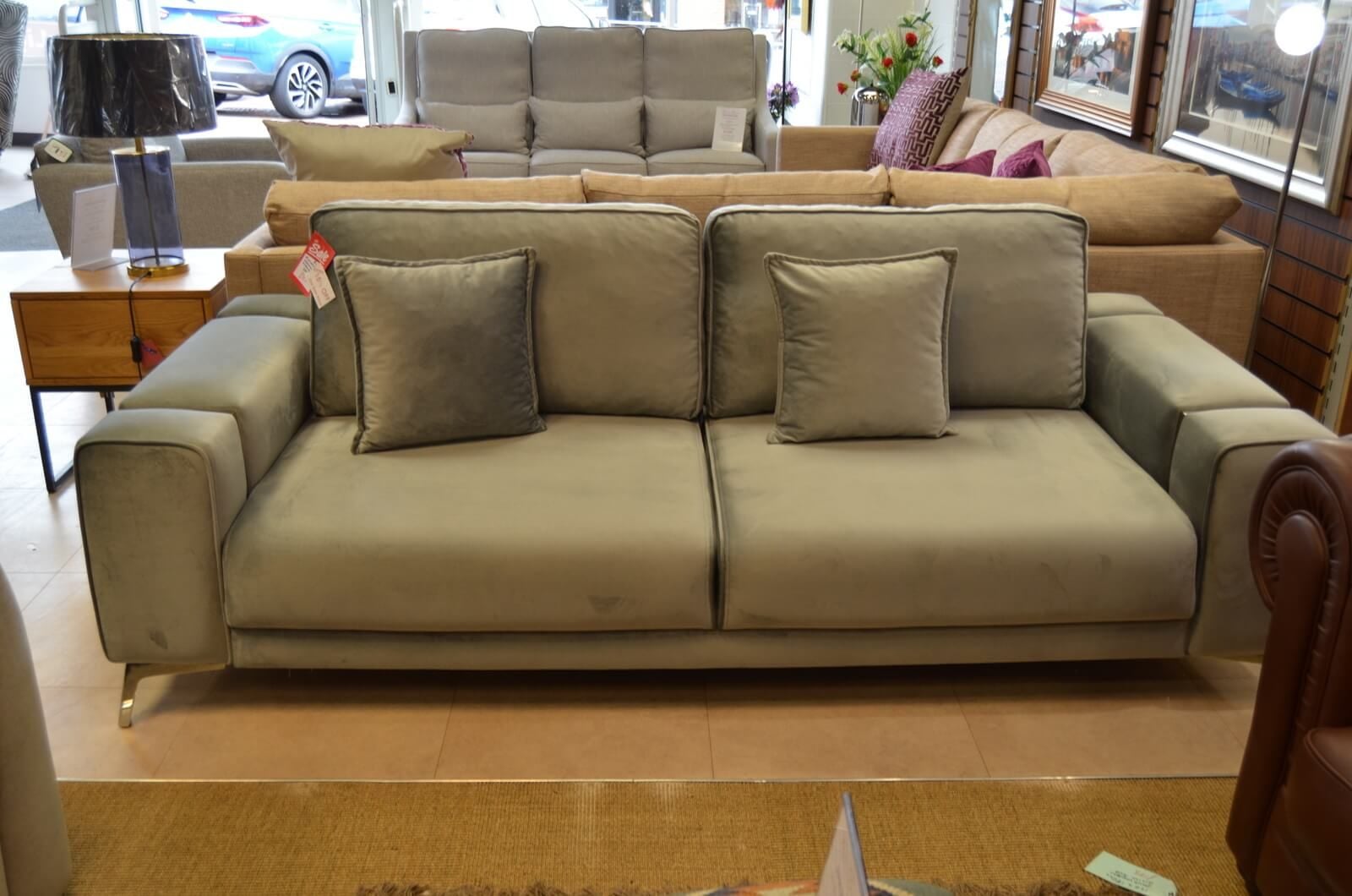 Mottram Large Silver Velvet Sofa with Medallion Design