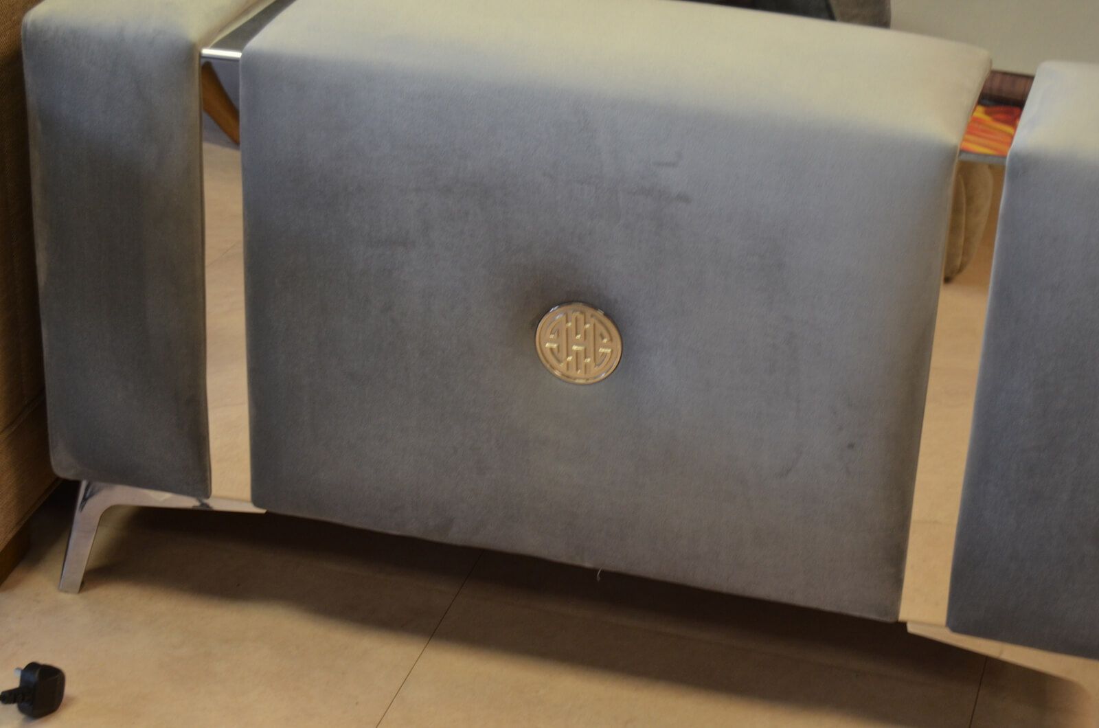 Mottram Large Silver Velvet Sofa with Medallion Design