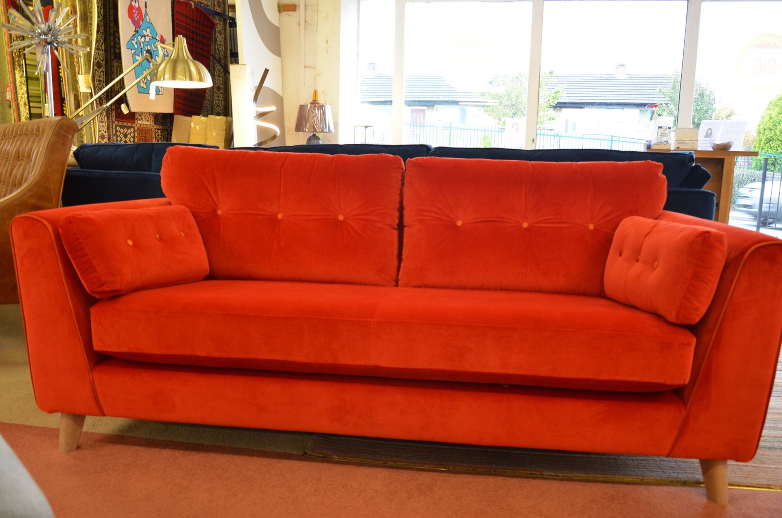 Retro Orange Sofa Plush Velvet Fabric Prototype Retro Orange Sofa Plush Velvet Fabric Prototype