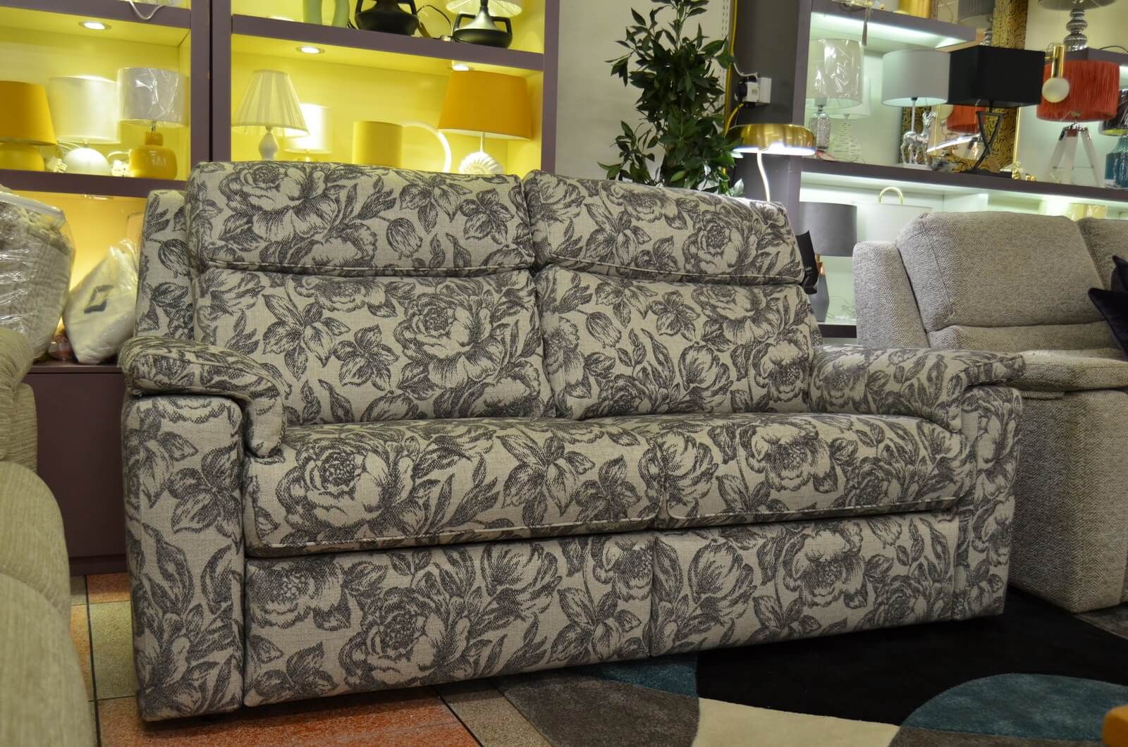 Ellis Large Two Seater Sofa in Blue Floral Fabric