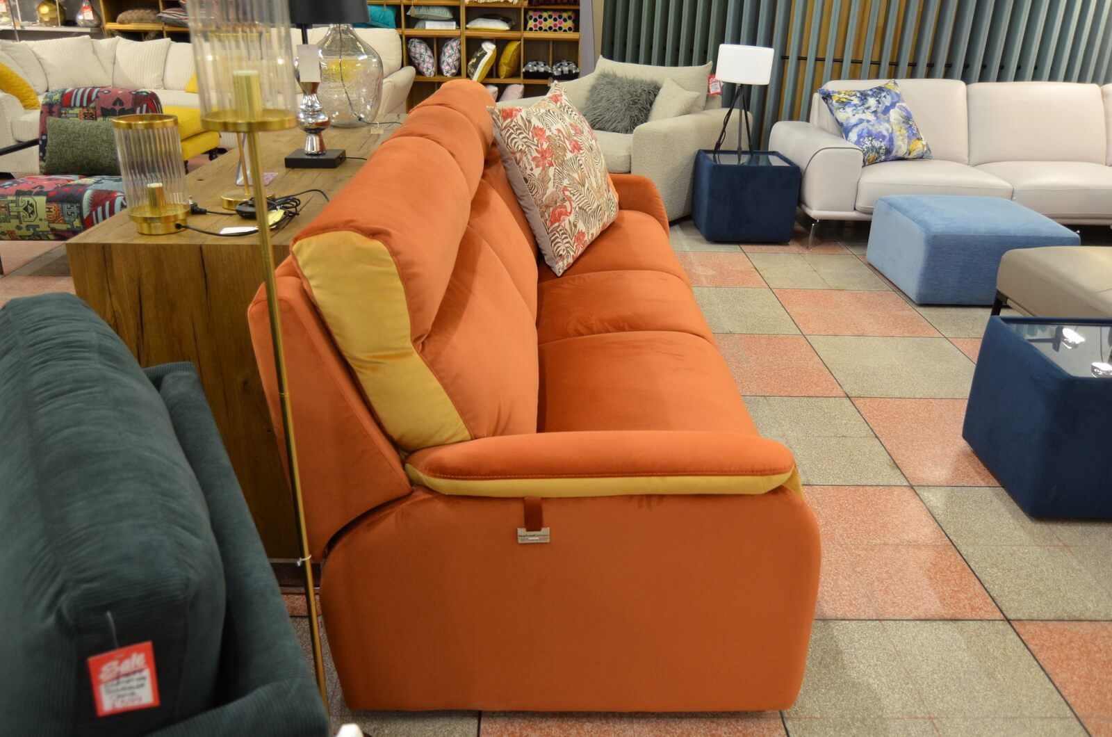 Hale Extra Large 4 Seater Sofa in Orange and Yellow Velvet
