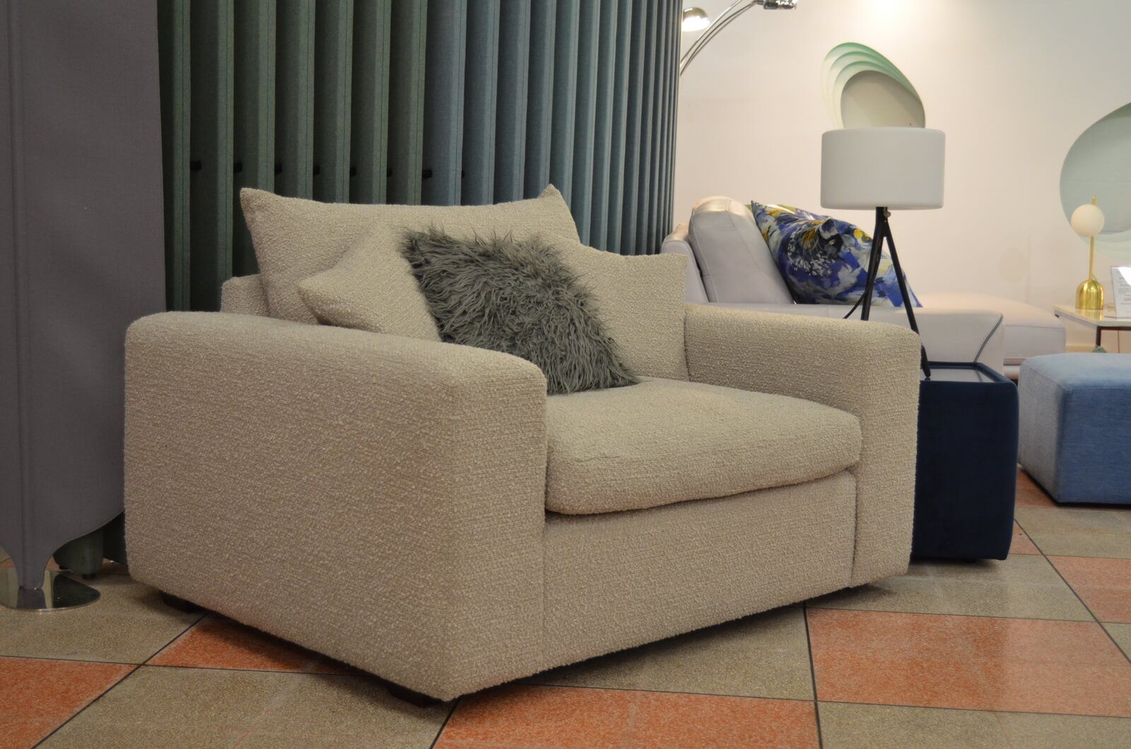 Sapphire Snuggler Chair in Beige Boucle Fabric