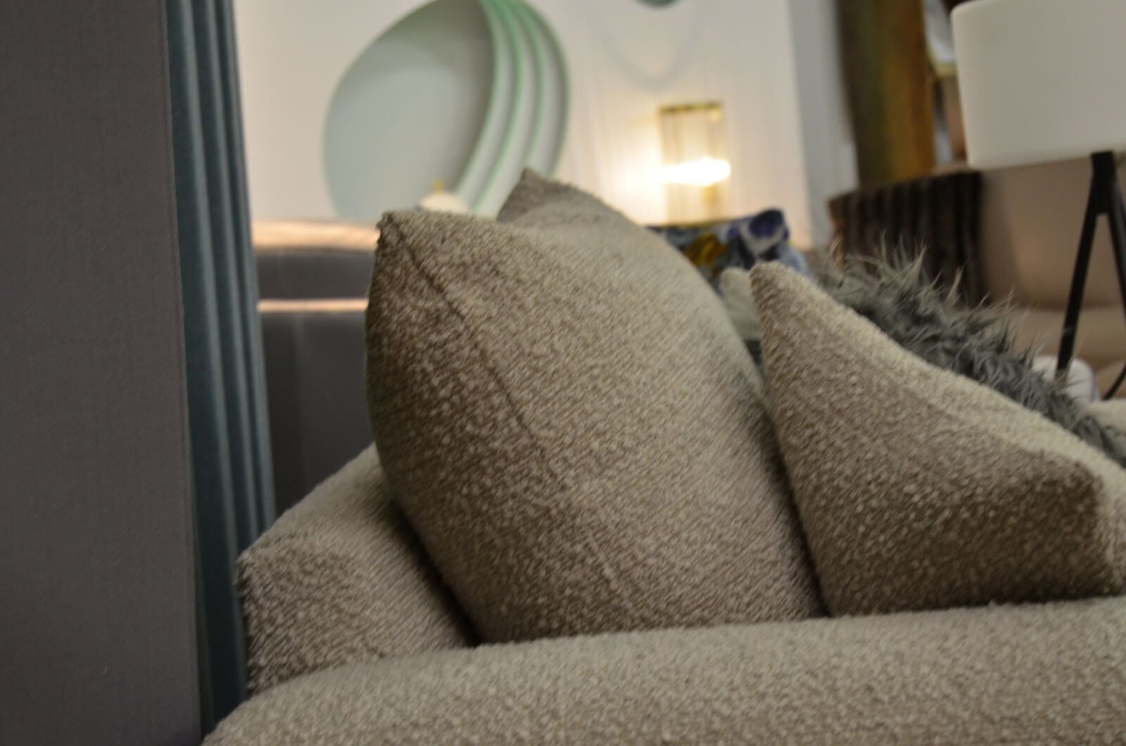 Sapphire Snuggler Chair in Beige Boucle Fabric