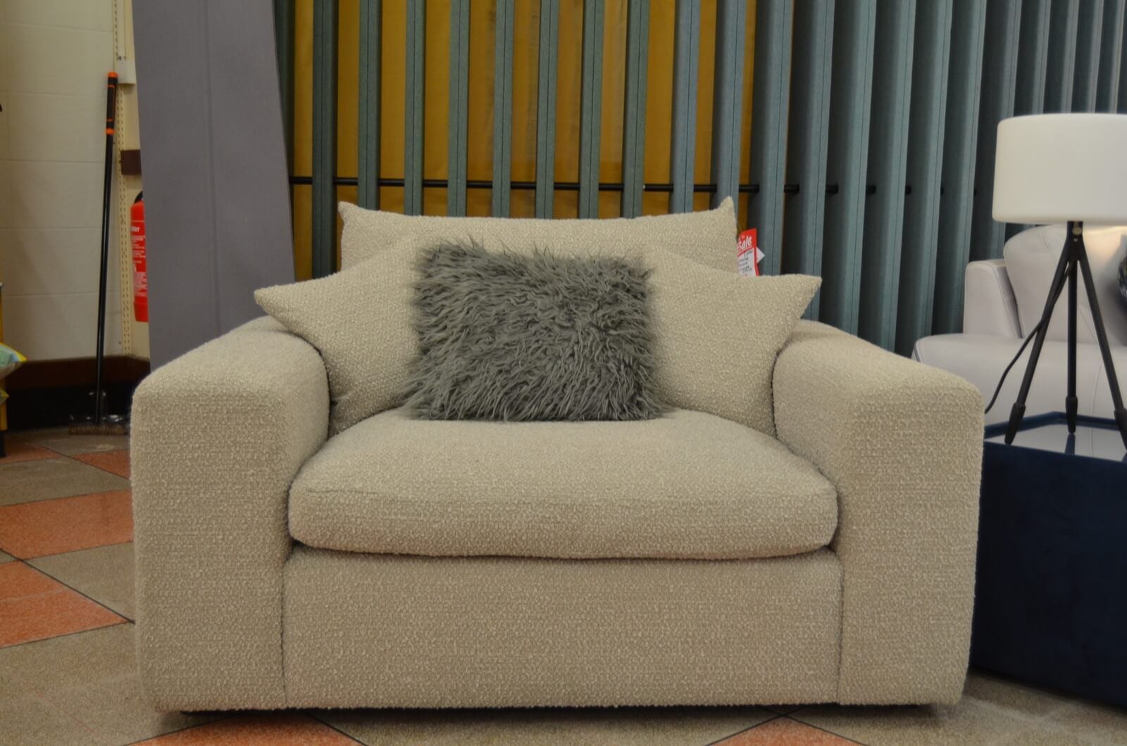 Sapphire Snuggler Chair in Beige Boucle Fabric