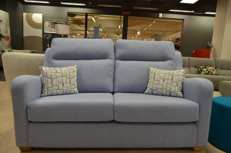 Aspen 3 Seater Sofa in Blue Fabric with Scatter Cushions Small Compact ...
